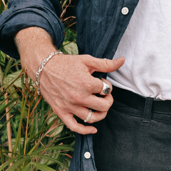 Carved Silver Long Link Bracelet | Jeremy Hoye Jewellery