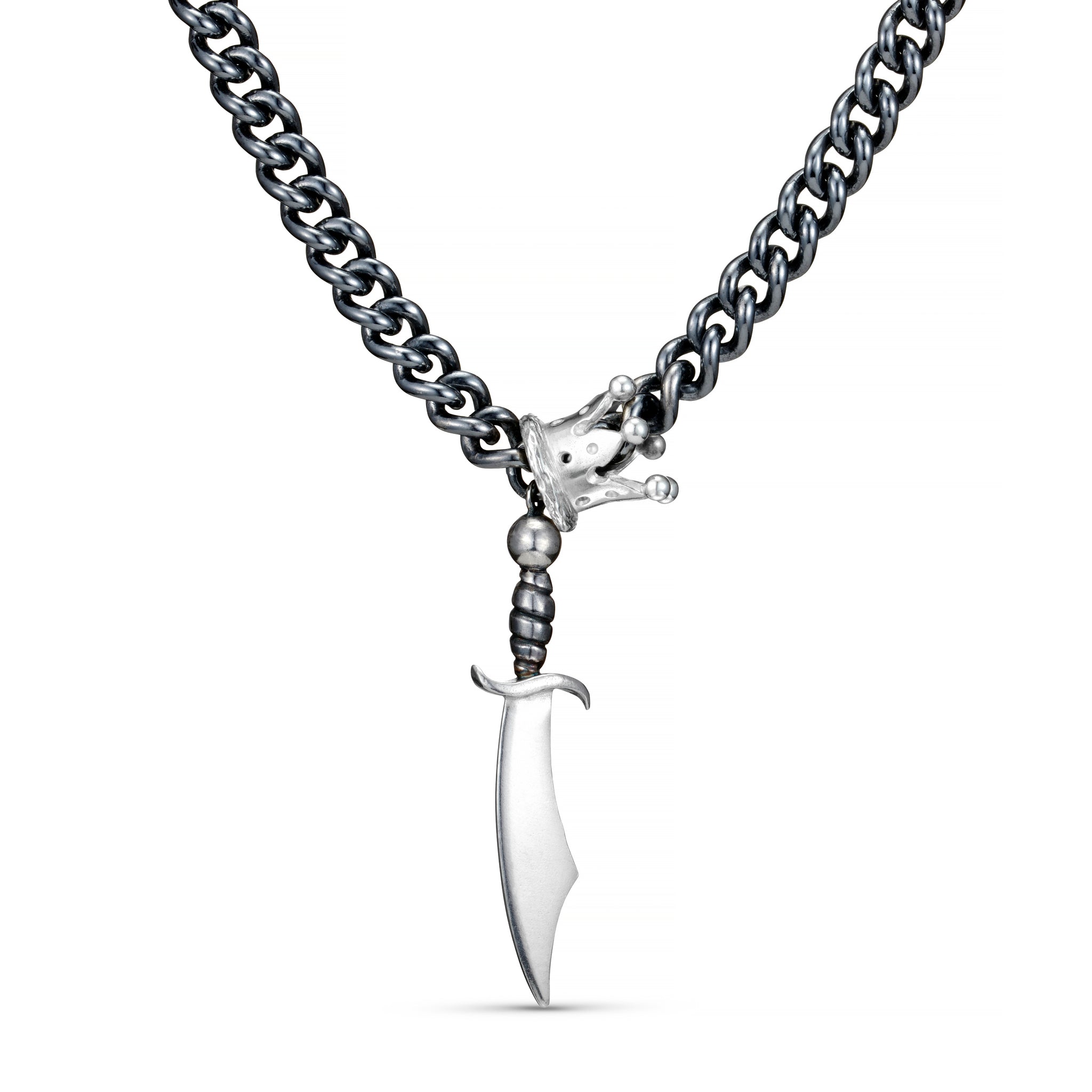 Kings & Queens Silver Crown and Sabre Necklace | Jeremy Hoye Jewellery