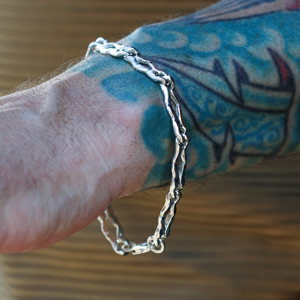 Carved Silver Long Link Bracelet | Jeremy Hoye Jewellery