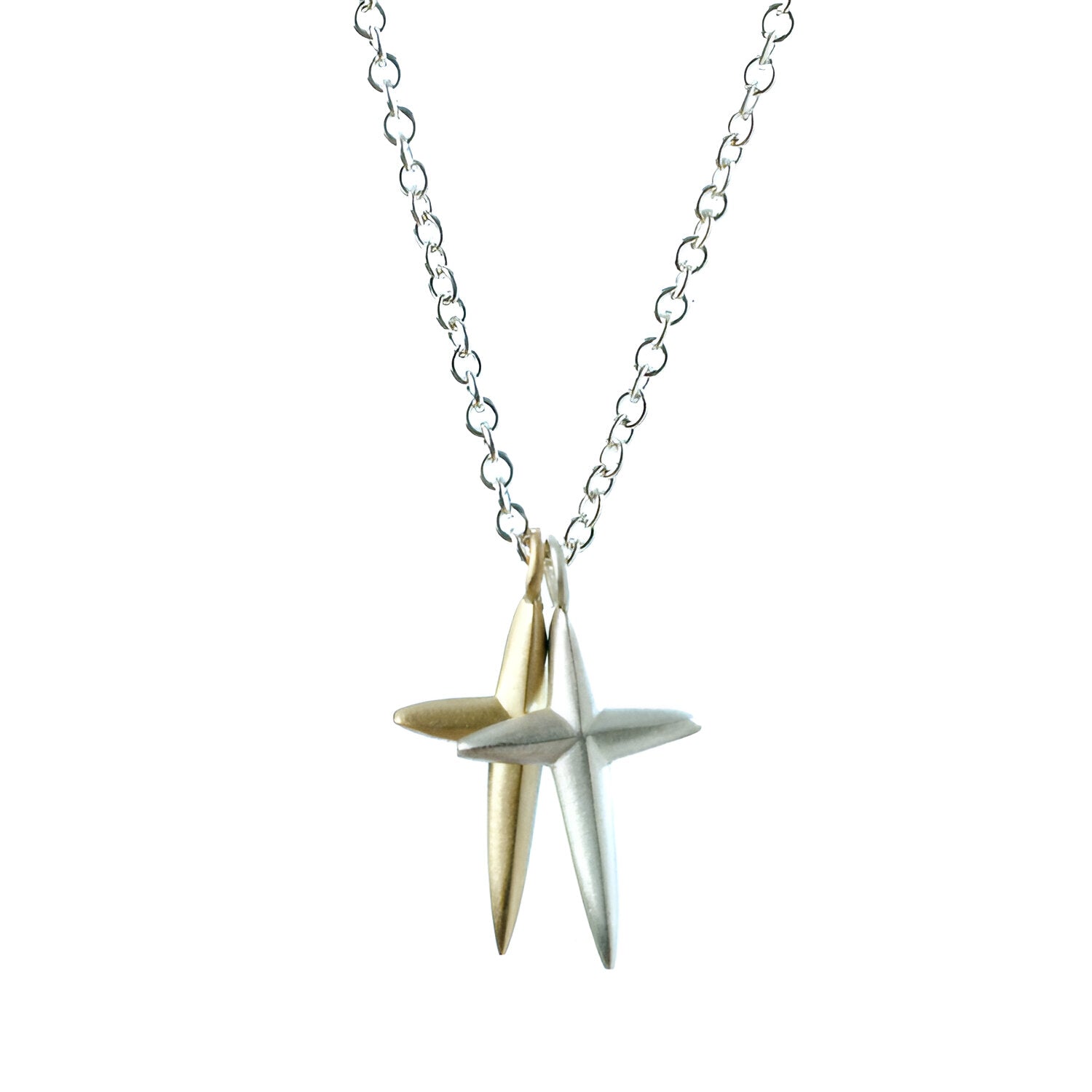 Trinity Silver & Gold Double Cross Necklace | Jeremy Hoye Jewellery